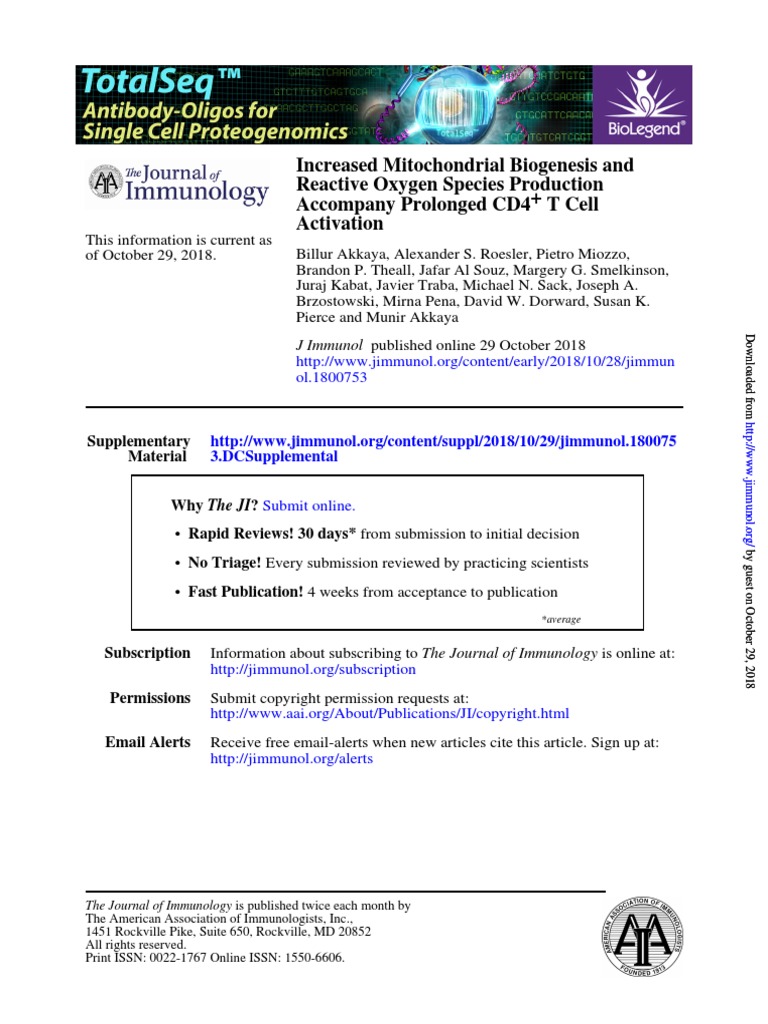 Biogenesis Mitocondrial en T Cells | PDF | Mitochondrion | Reactive ...