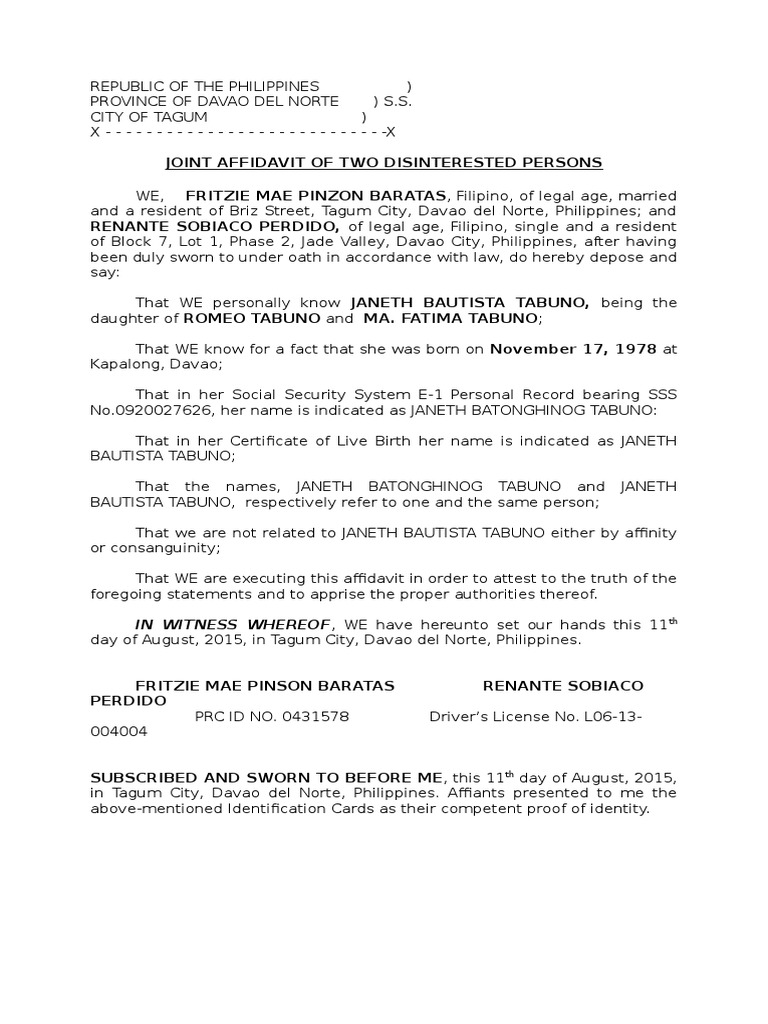 Affidavit of Two Disinterested Persons. Carol Kaye | PDF ...