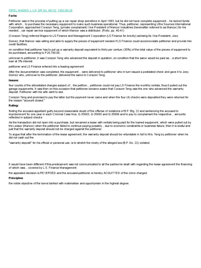 Case Digest - Oriel Magno v. CA | PDF | Lease | Virtue