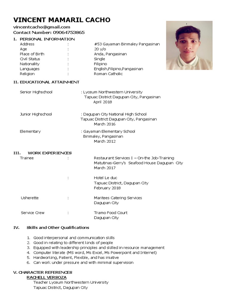 Vincent Mamaril Cacho: Contact Number: 09064753865 | PDF | Communication
