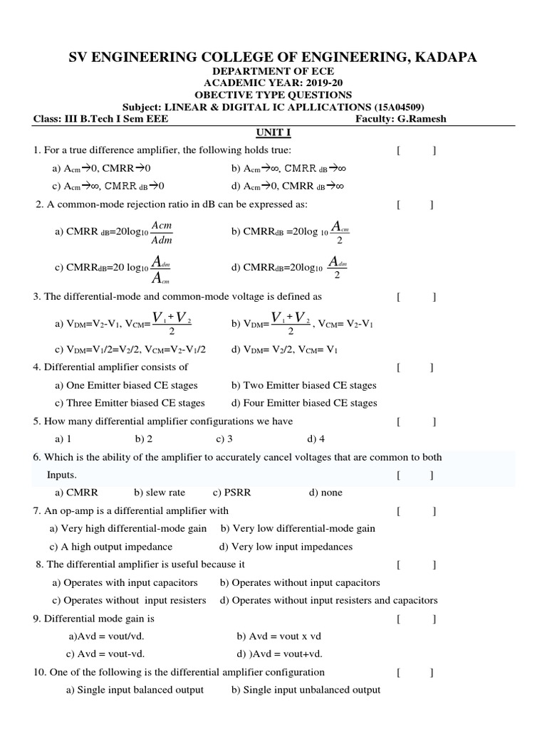 Ldica Objective..Unit Wise | PDF | Operational Amplifier | Amplifier