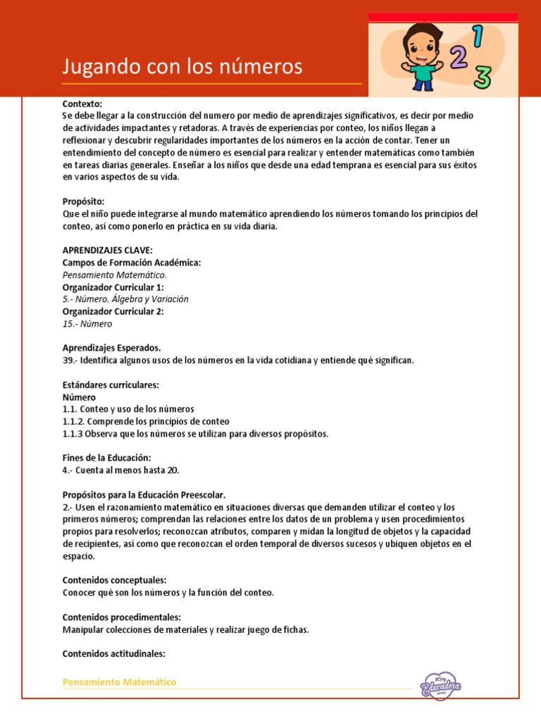 Números en la Vida Cotidiana Preescolar | PDF | Aprendizaje | Cognición