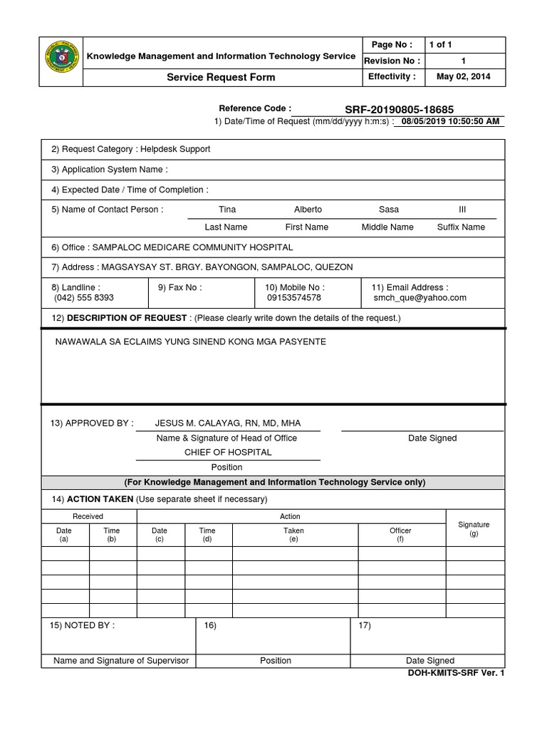 Service Request Form: Knowledge Management and Information Technology ...
