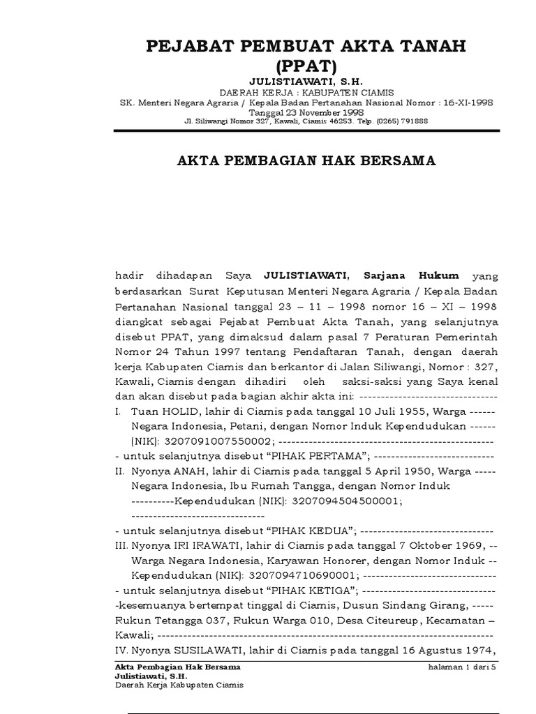 Pejabat Pembuat Akta Tanah Ppat Akta Hak Bersama | PDF Pejabat Pembuat Akta Tanah Ppat Akta Hak Bersama | PDF