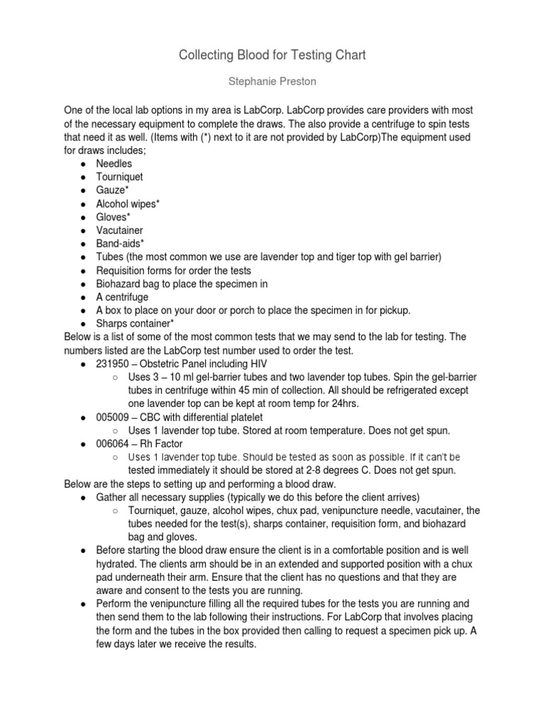 Blood Collection Guide for Lab Testing | PDF | Hematology | Blood