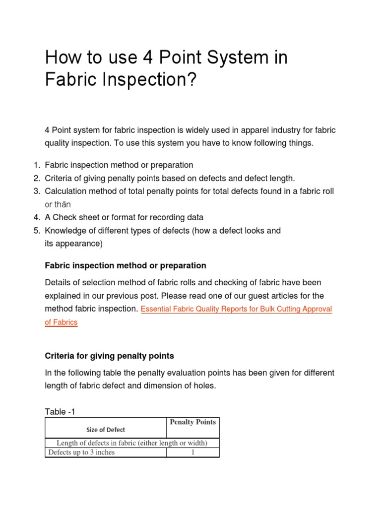 How To Use 4 Point System in Fabric Inspection | PDF | Yard