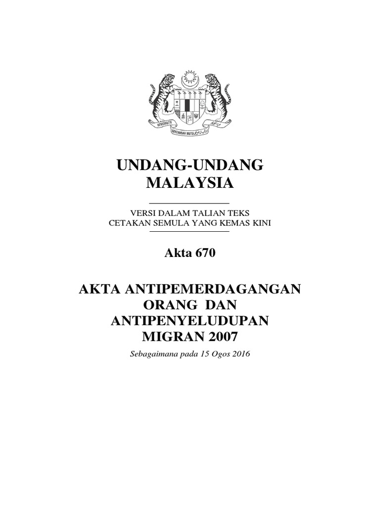 Akta 670 ATIPSOM Bersama Pindaan 2016 | PDF