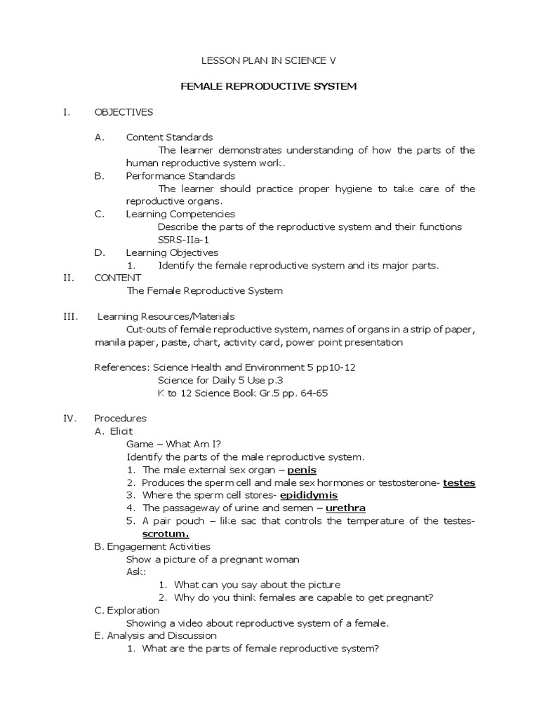 Lesson Plan in Science 5 | PDF | Reproductive System | Sexuality