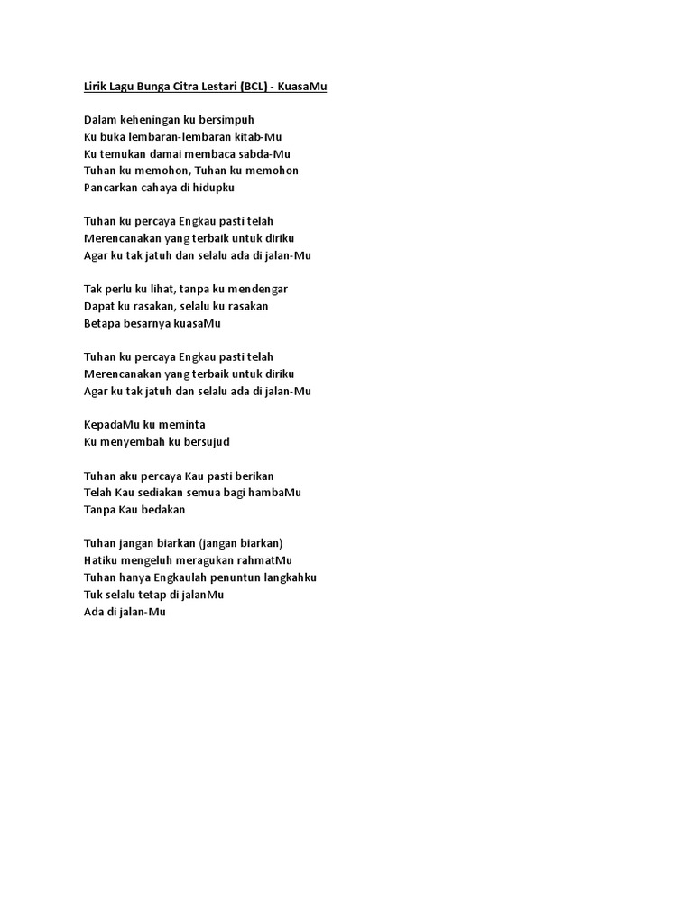 Lirik Lagu Bunga Citra Lestari | PDF