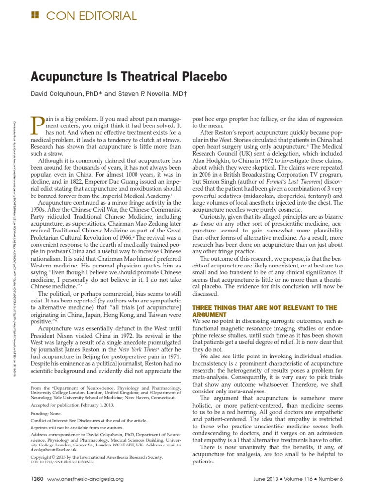 Acupuncture Is Theatrical Placebo.25 | PDF | Acupuncture | Placebo