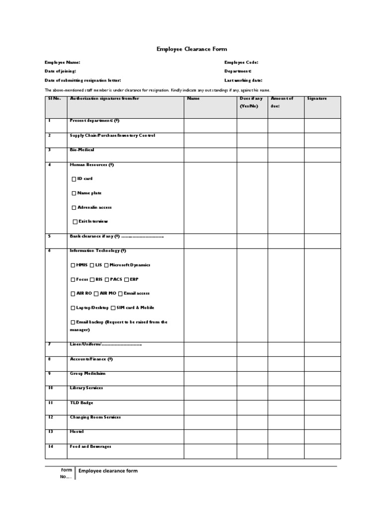 Employee Clearance Form Template | PDF | Computing | Business
