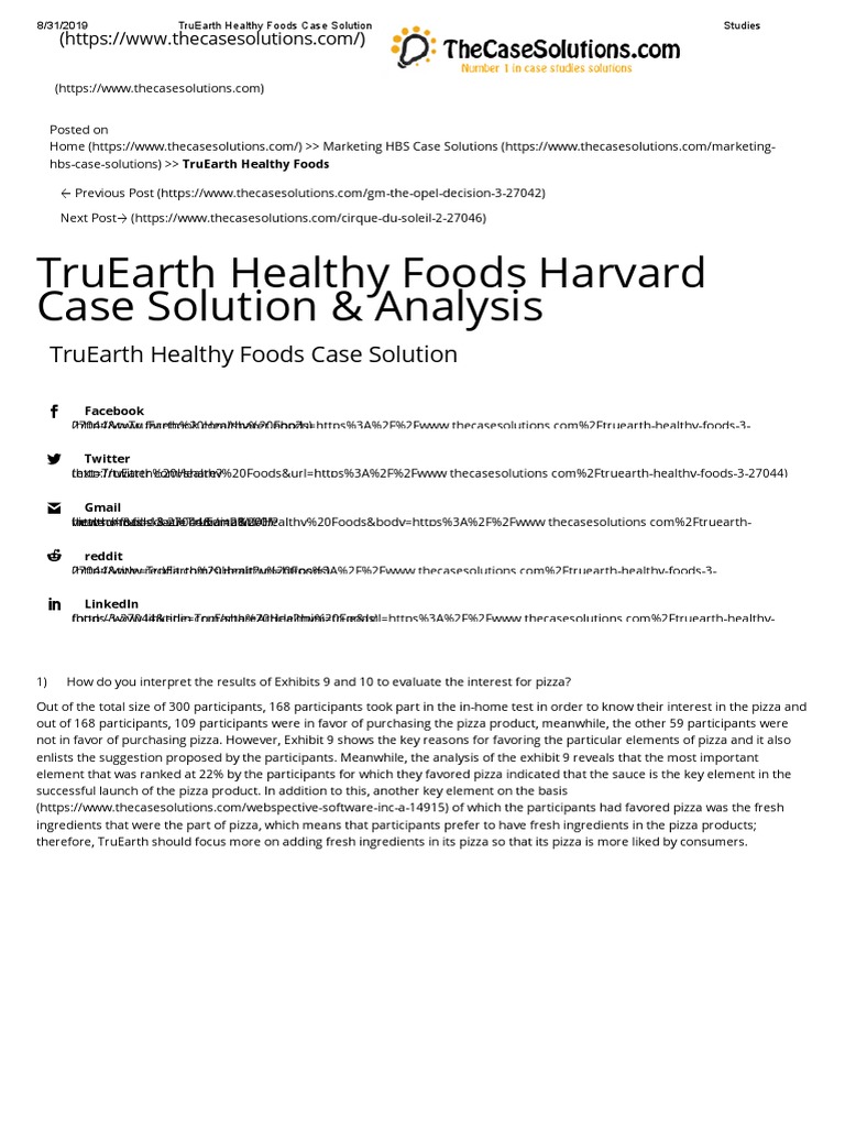TruEarth Healthy Foods Case Solution and Analysis, HBR Case Study ...