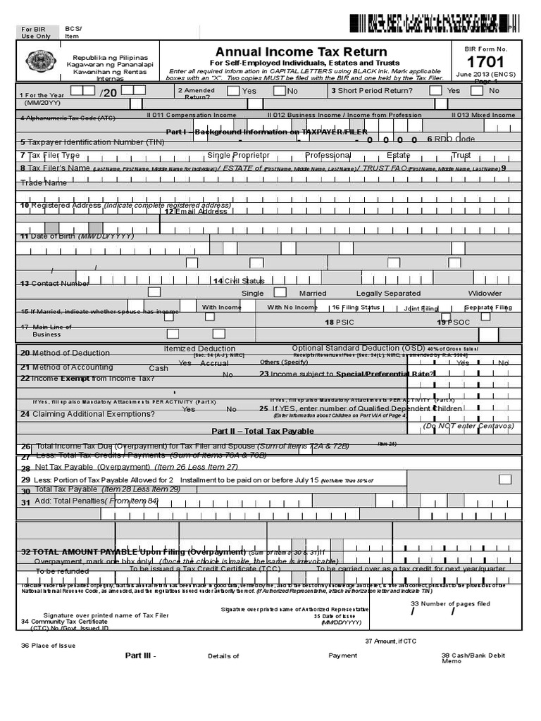 1701 Bir Form 2006 2013-2019 | PDF | Tax Deduction | Income Tax
