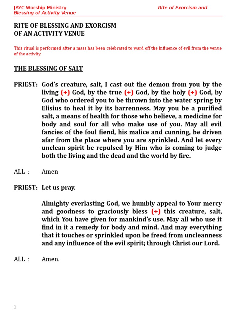 Catholic Exorcism And Sealing Of Venue Pdf Demons Blessing