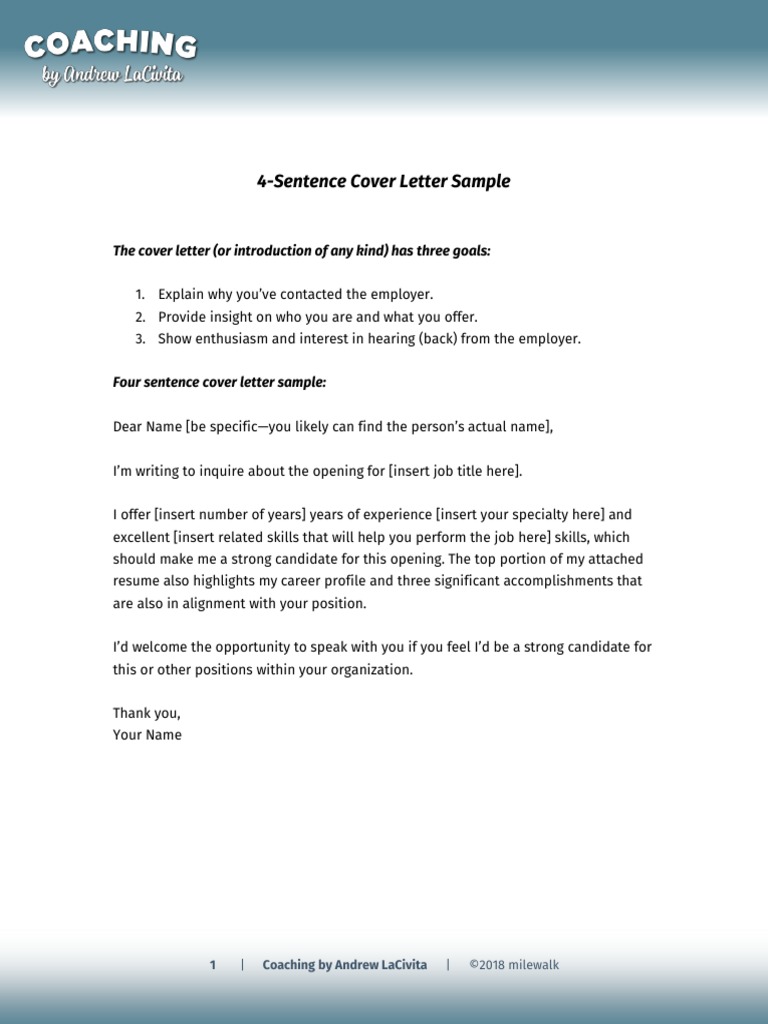 4 Sentence Cover Letter v3 Andrew Lacivita PDF | PDF | Job Interview ...