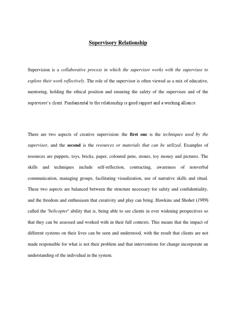 Supervisory Relationship Guide | PDF | Supervisor | Reflexivity (Social ...