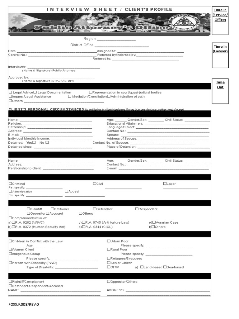 PAO Interview Sheet and Affidavit Form | PDF | Affidavit | Lawyer