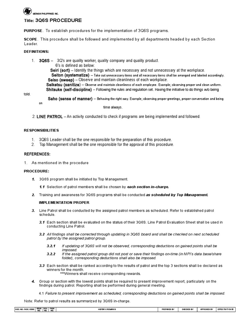 3Q6S Implementation Procedure | PDF | Business