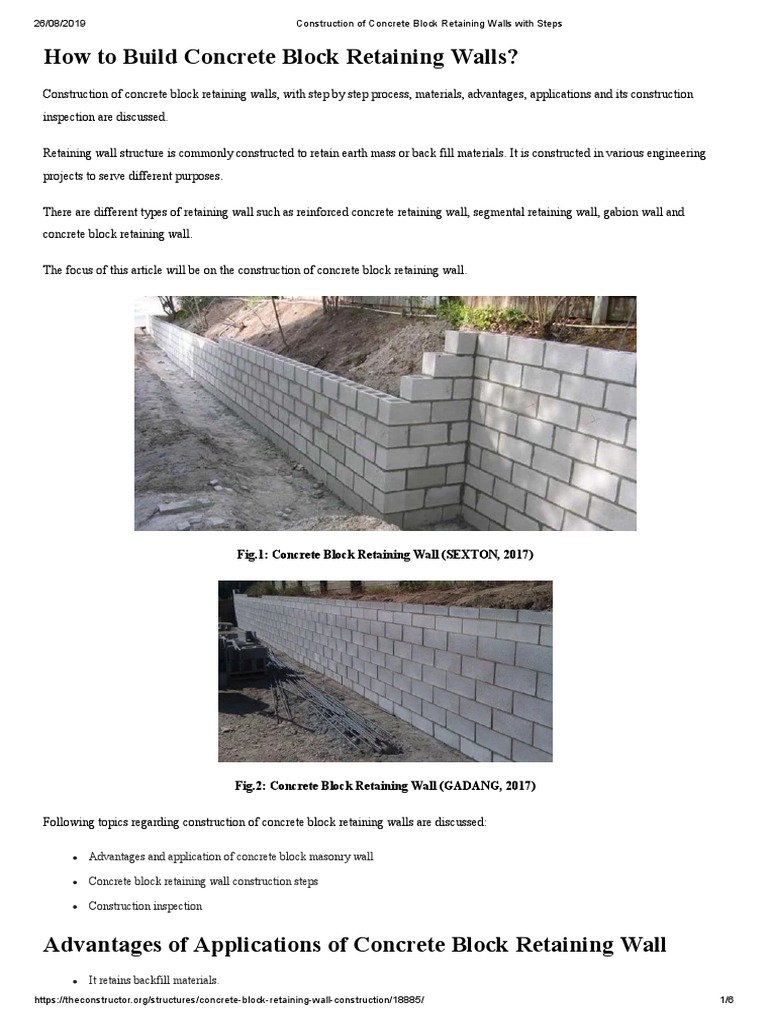 Construction of Concrete Block Retaining Walls With Steps | PDF | Wall ...