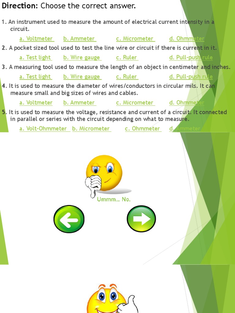 Electrical Measuring Tools Quiz | PDF | Electricity | Manufactured Goods