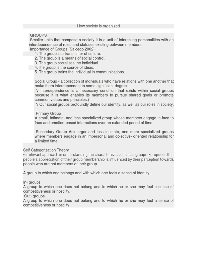 How Society Is Organized | PDF | Social Group | Behavioural Sciences