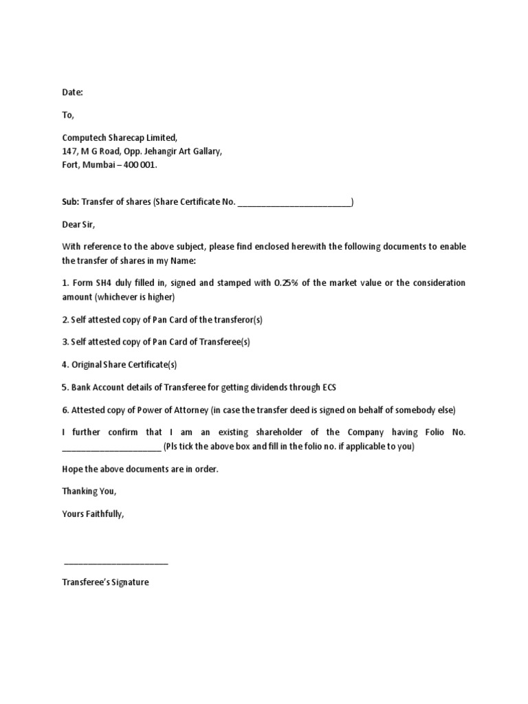 Share Transfer Request Letter Template | PDF
