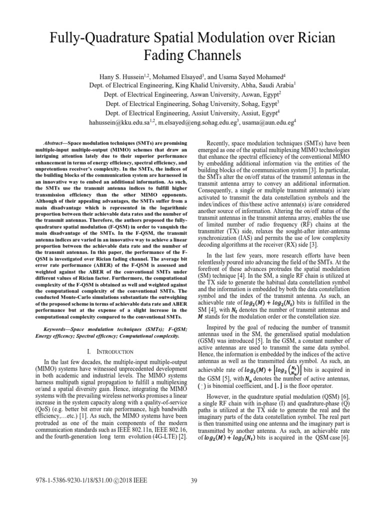 Fully-Quadrature Spatial Modulation Analysis | PDF | Mimo | Modulation