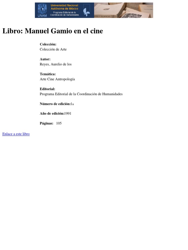 Manuel Gamio en el cine: Arte y Antropología | PDF