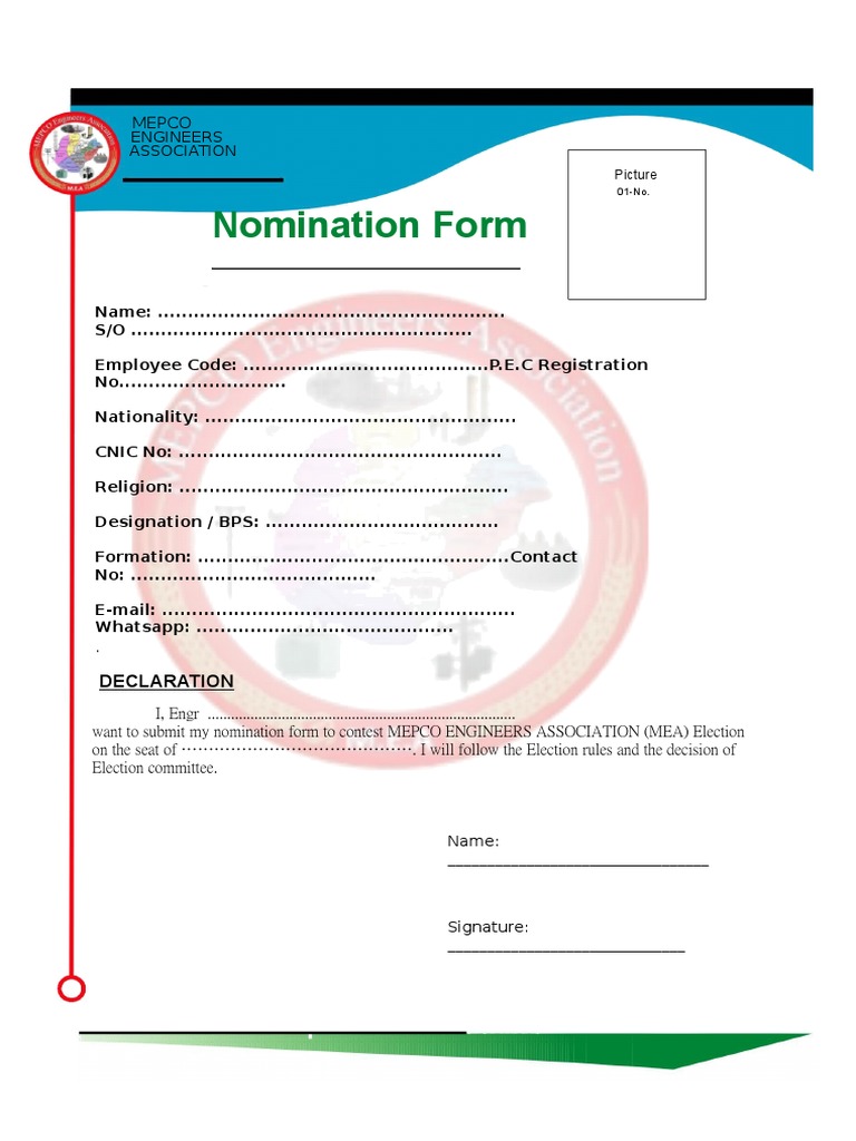 Nomination Form: Engineers Association | PDF | Career & Growth ...