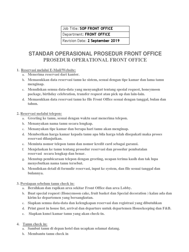 SOP FO Susi Susanti 02092019 | PDF