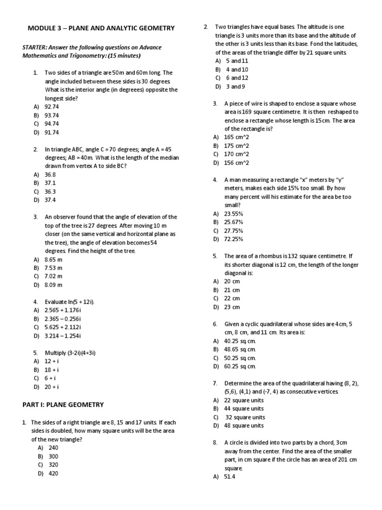 Module 3 Plane And Analytic Geometry Pdf Area Triangle