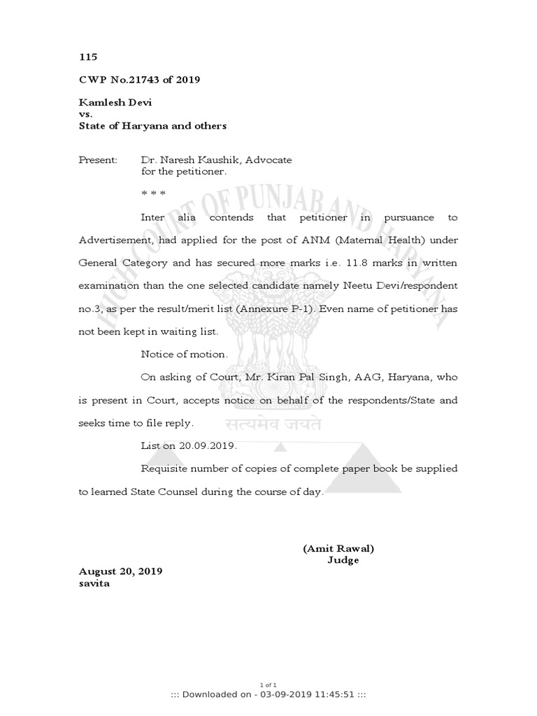 115 CWP No.21743 of 2019 Kamlesh Devi vs. State of Haryana and Others | PDF