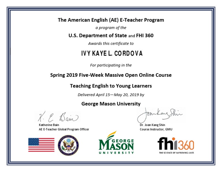 TEYL MOOC Certificate Template PDF | PDF | Wellness