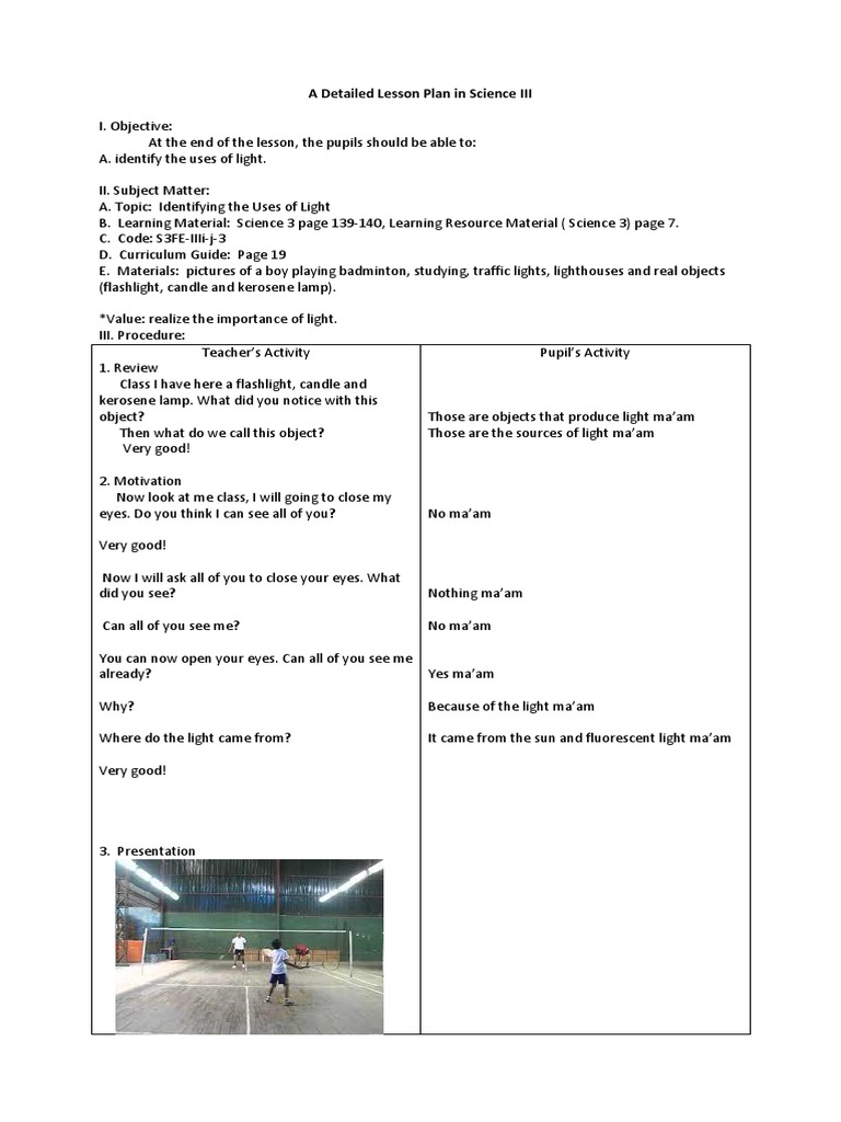 A Detailed Lesson Plan in Science III (Final Demo) | PDF | Light ...