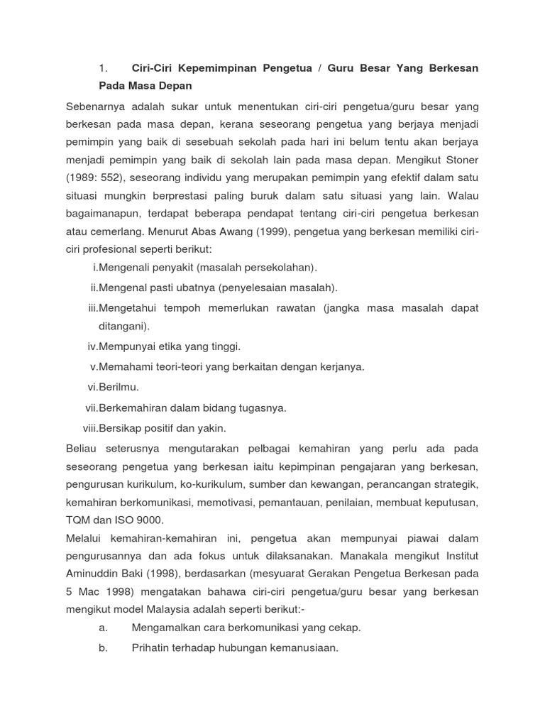 Ciri-Ciri Guru Besar Berkesan | PDF