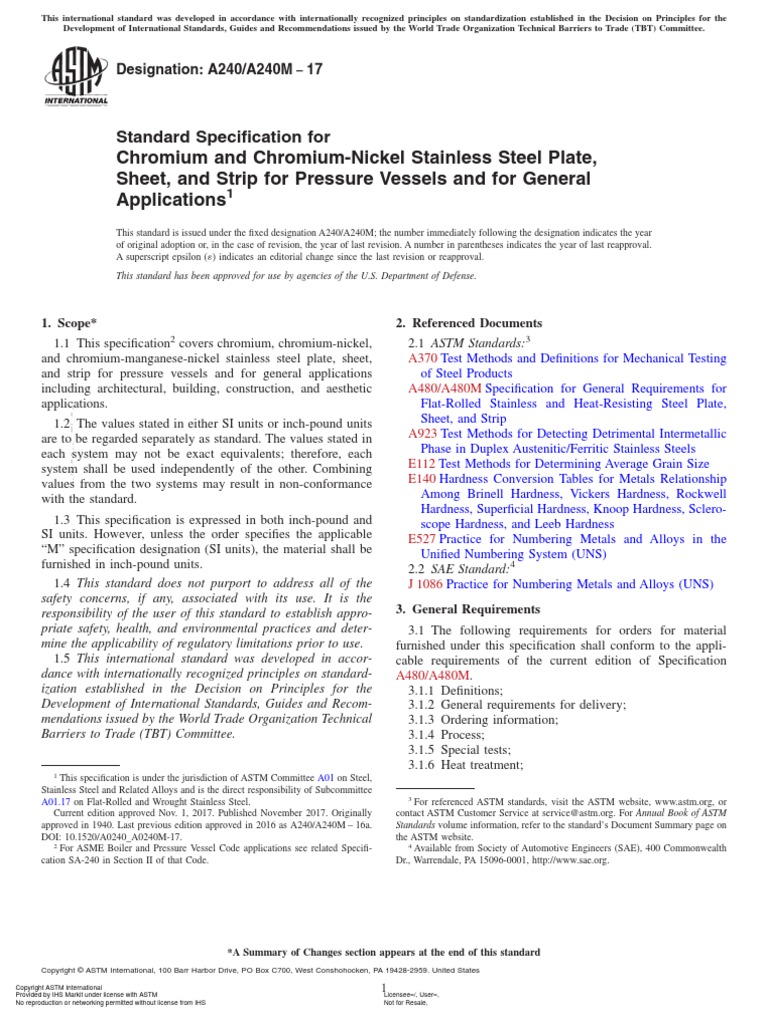Astm A240 PDF | PDF | Stainless Steel | Hardness