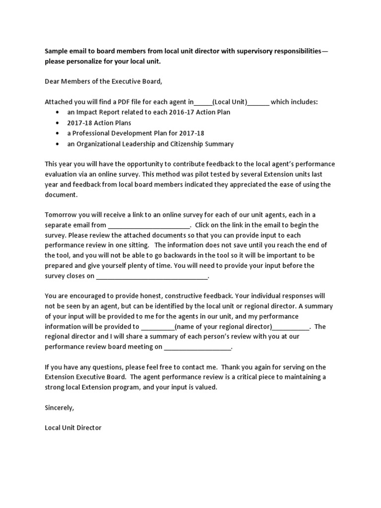 Sample Correspondence To Board Members | PDF | Board Of Directors ...