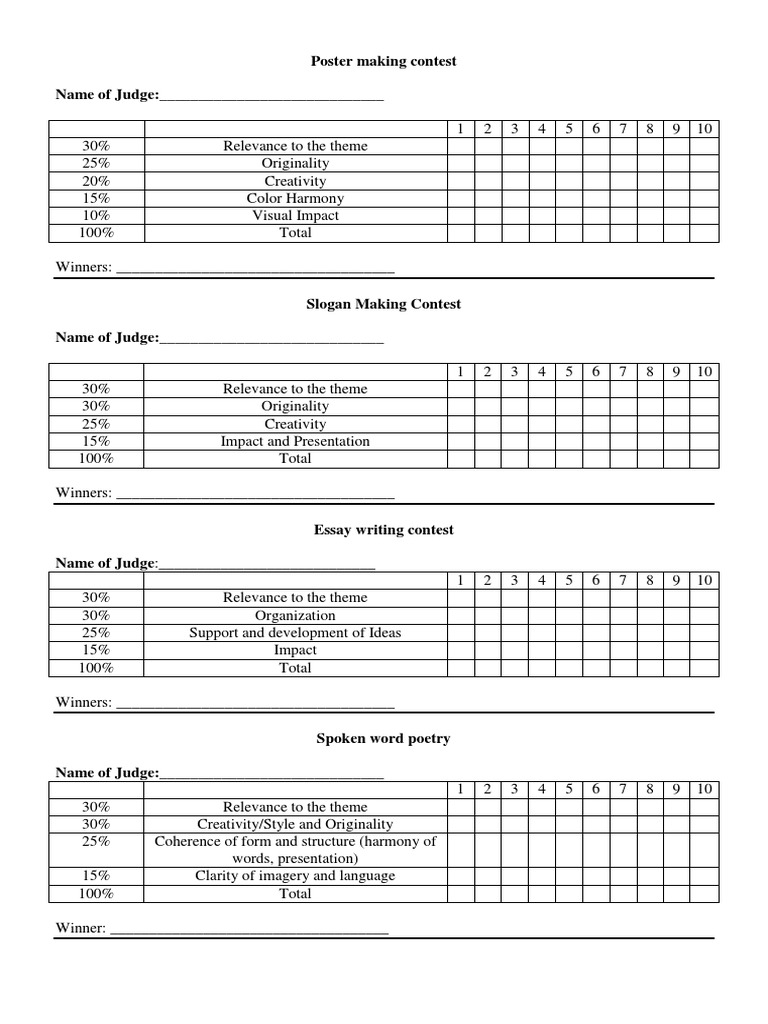 Nutrition Month Contest Rubrics | PDF | Foods