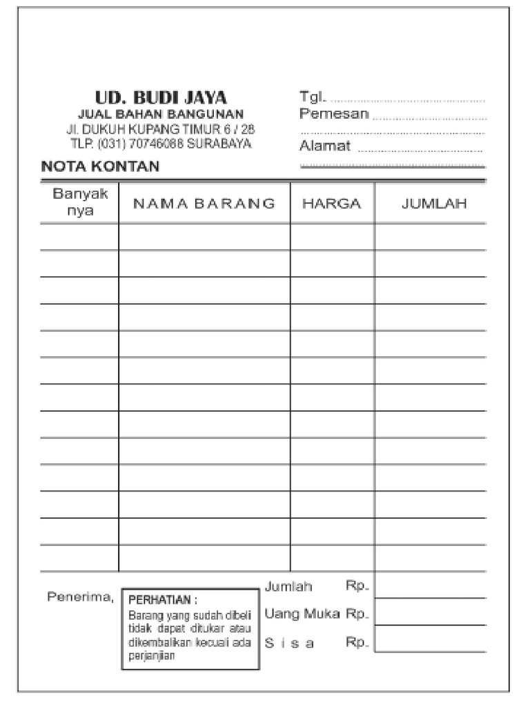 Nota Penjualan Toko Bangunan | PDF