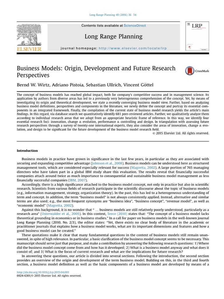 Business Models Origin Development and Future Research Perspectives ...