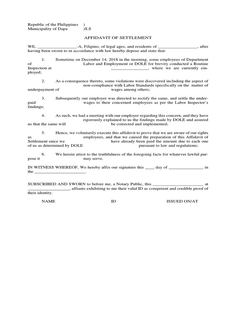 Affidavit of Settlement | PDF