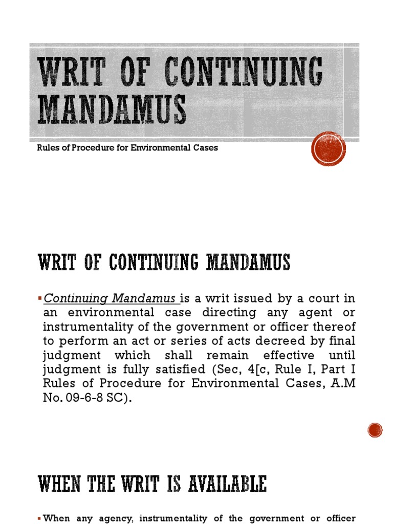 Writ of Continuing Man Damus | PDF | Mandamus | Writ