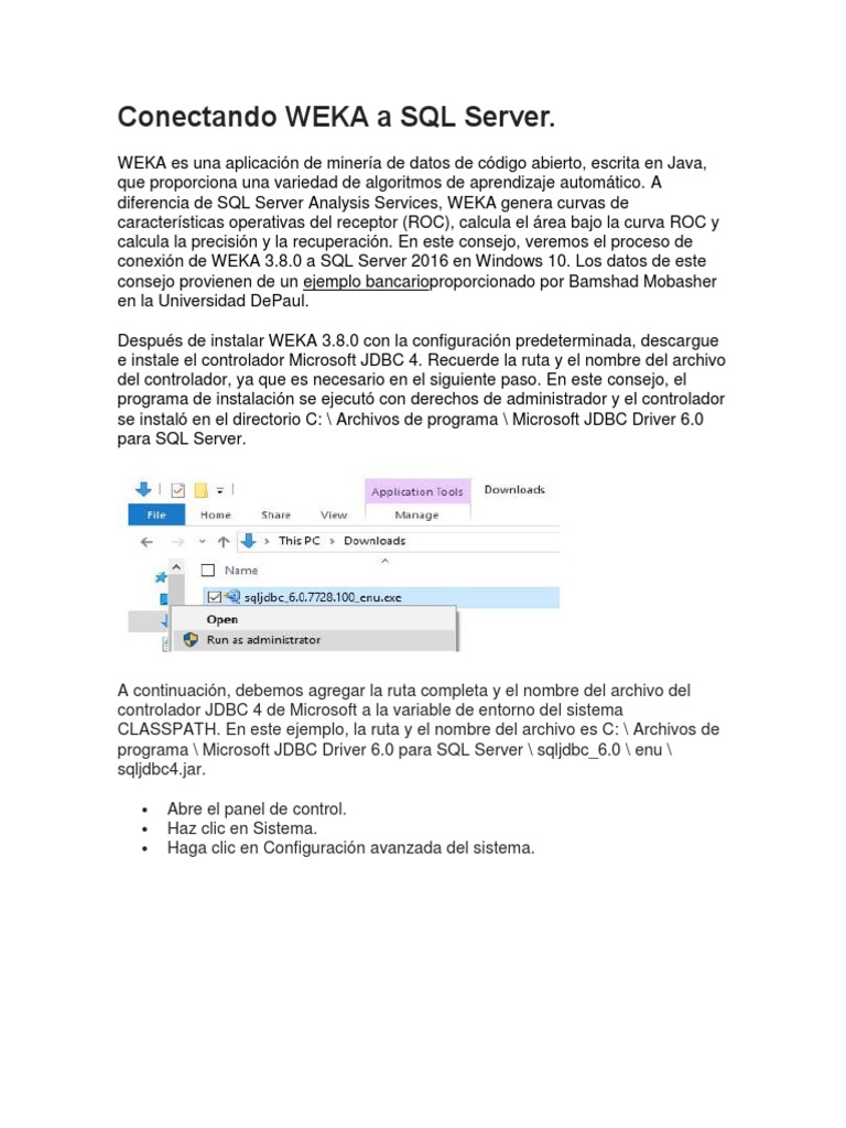 Guia para Conectando WEKA A SQL Server | PDF | Servidor SQL de ...
