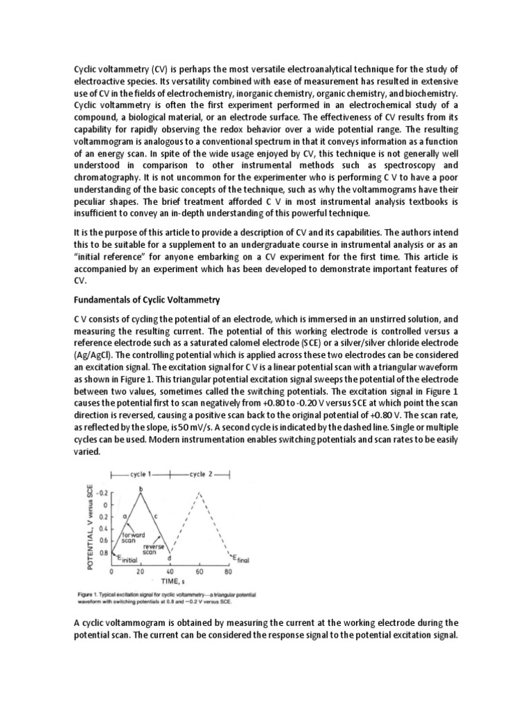 Cyclic Voltammetry | PDF | Redox | Electrochemistry