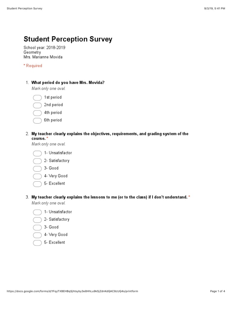 Student Perception Survey Questions 1819 | PDF | Education Theory ...