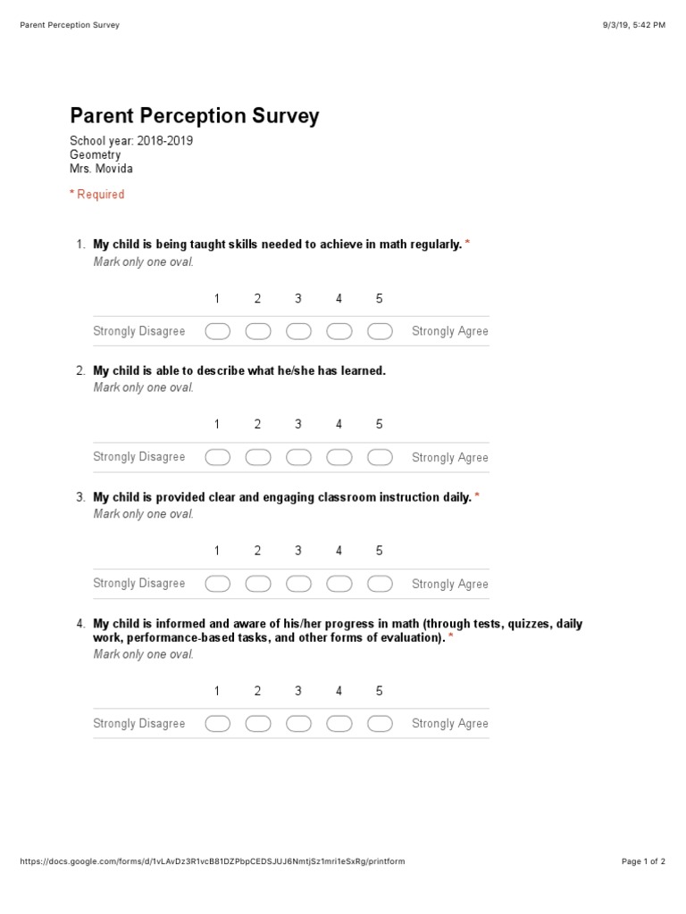 Parent Perception Survey 1819 | PDF