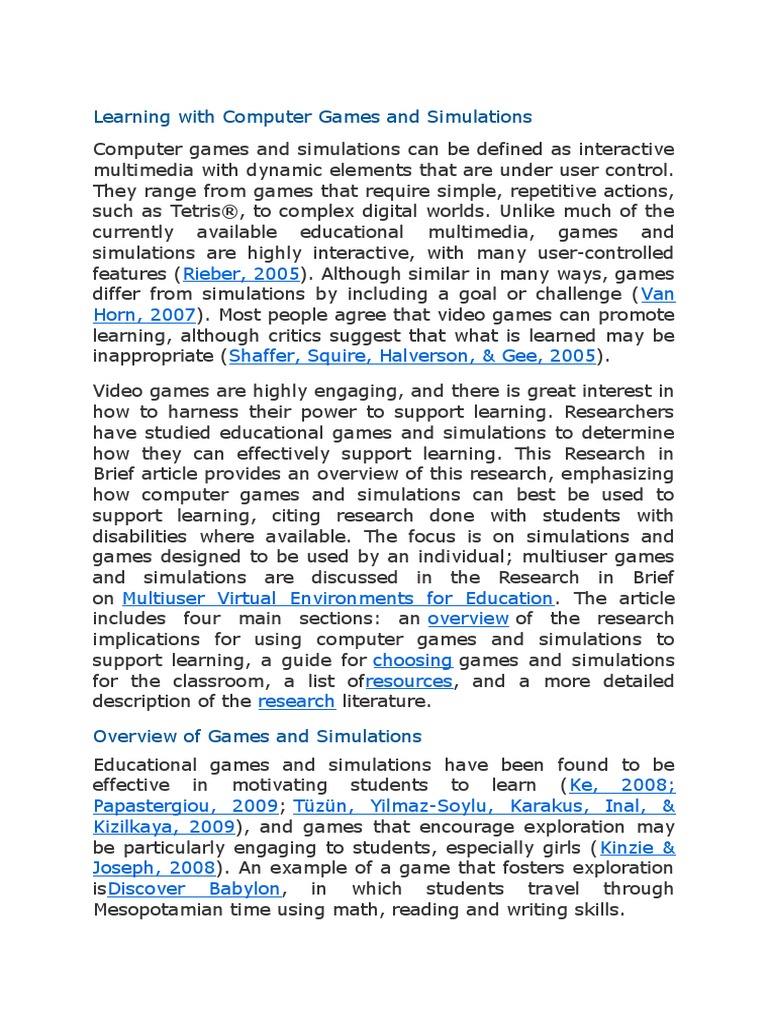Learning by Playing Games | PDF | Simulation | Video Games