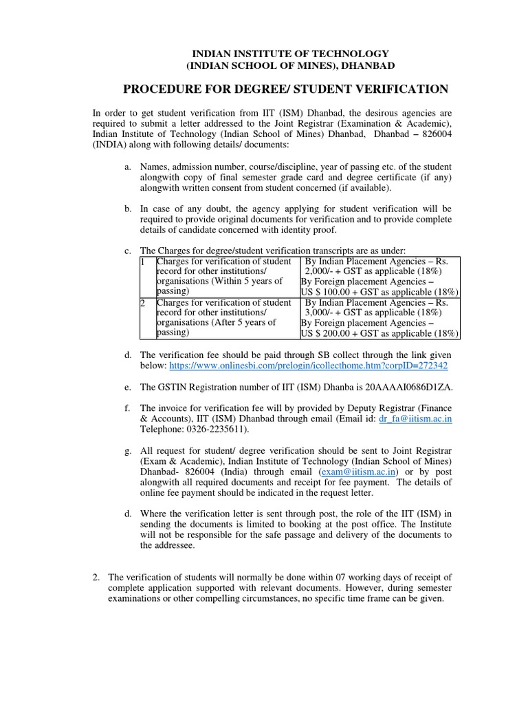 Procedure For Student Verification | PDF | Academic Degree | Government