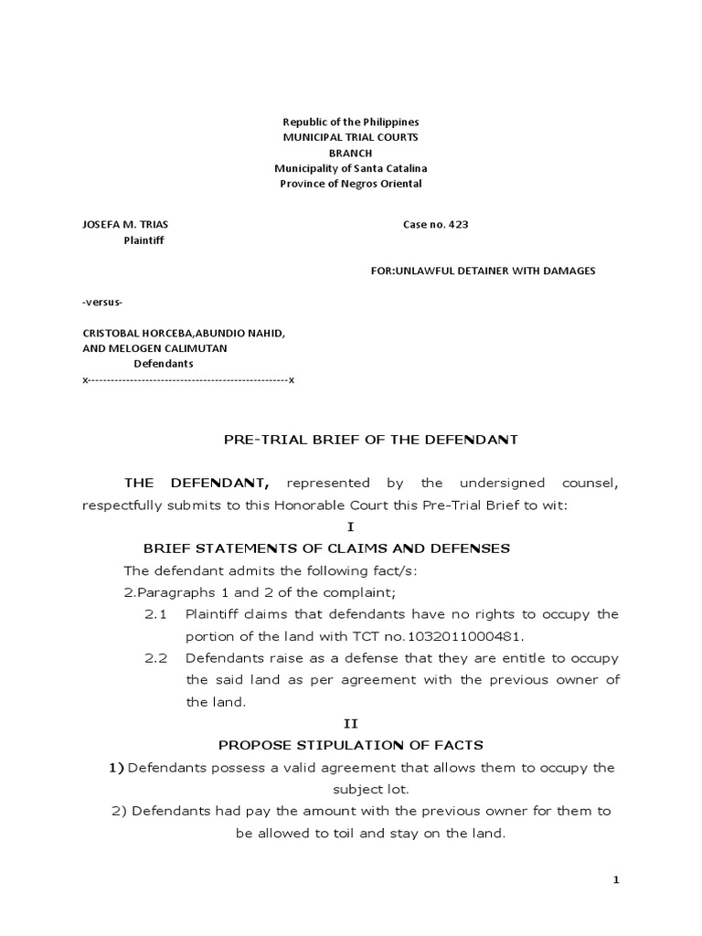 Pre-Trial Brief of The Defendant | PDF | Discovery (Law) | Affidavit