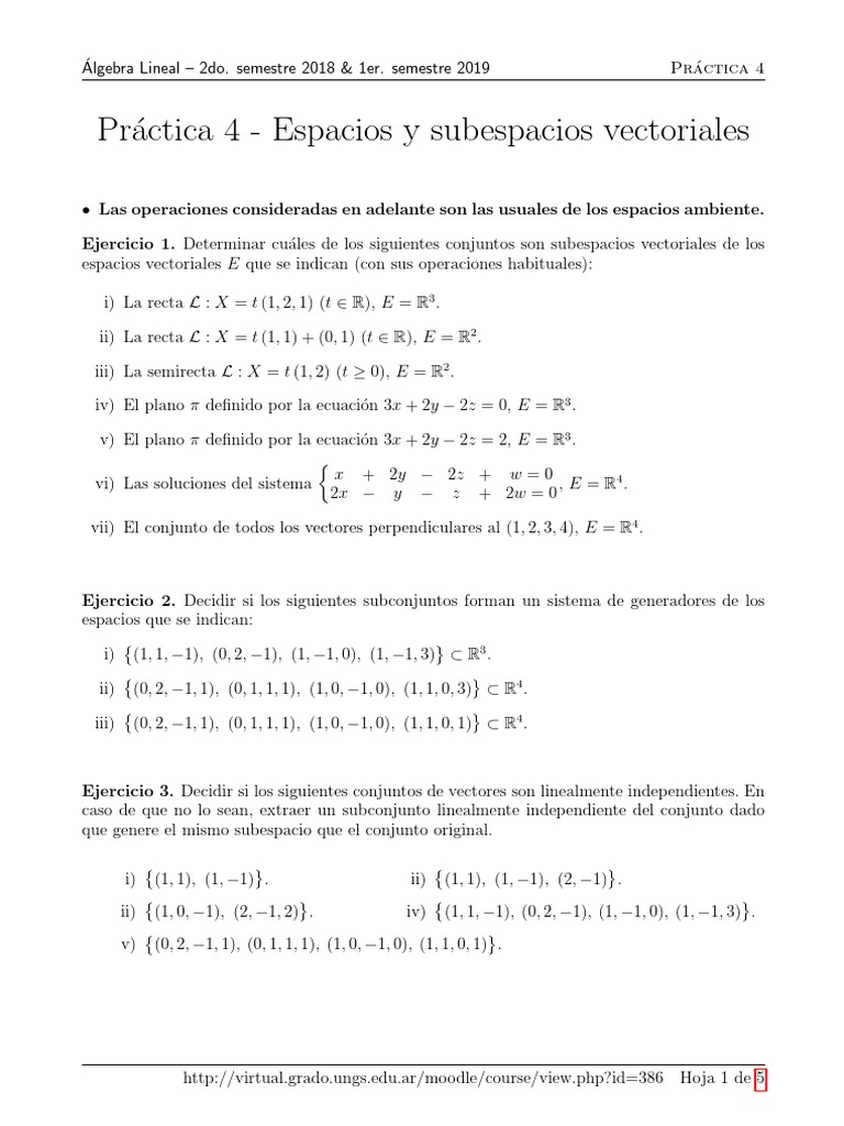P4 Espacio y Subespacio 2019 | PDF | Base (álgebra lineal) | Espacio vectorial